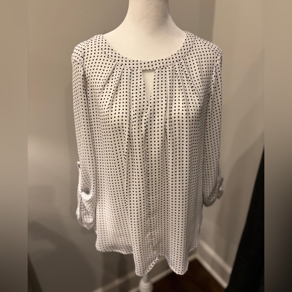 Pleione | Tops | Pleione White Blouse With Black Dots | Poshmark